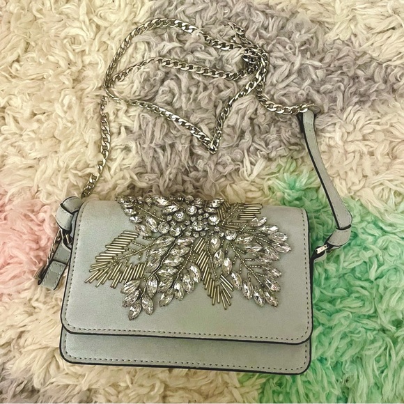 Topshop | Bags | Topshop Baby Blue Embellished Wallet With Chain Purse ...